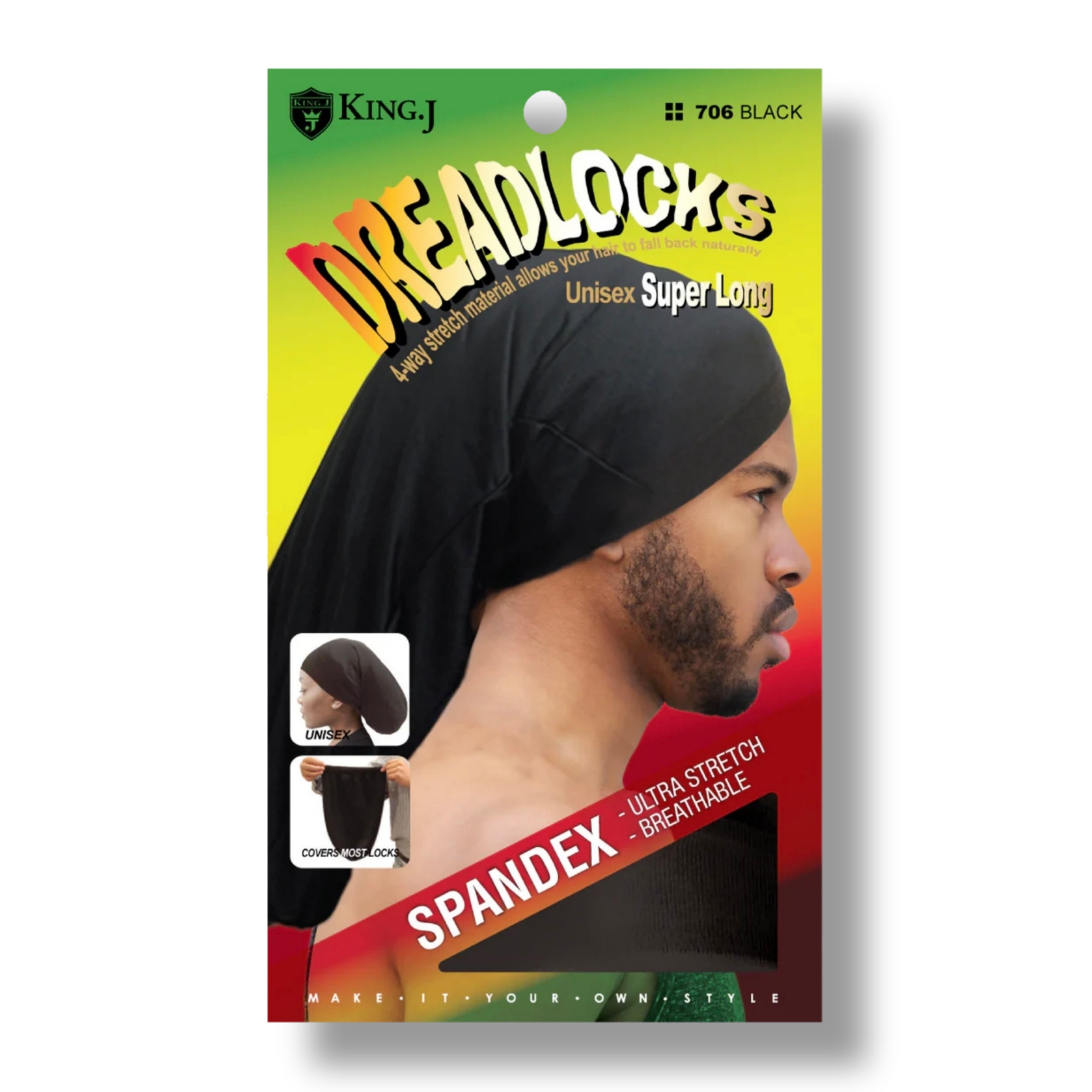 Black Loc Sock King.J Super Long Spandex Dreadlock Cap - Black 9x22 ...